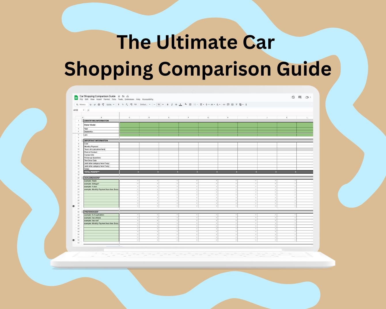 The Ultimate Car Shopping Comparison Spreadsheet | Organizer & Decision ...