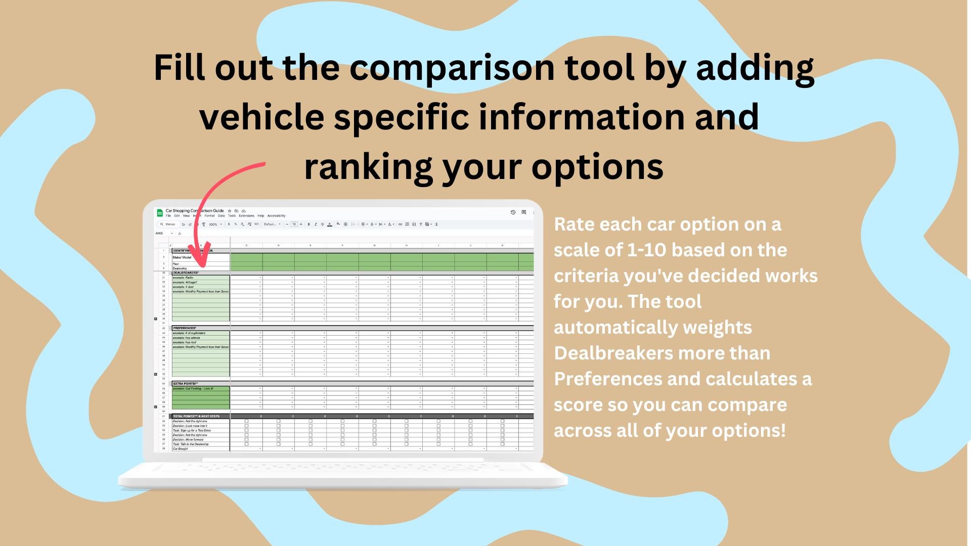 The Ultimate Car Shopping Comparison Spreadsheet | Organizer & Decision ...