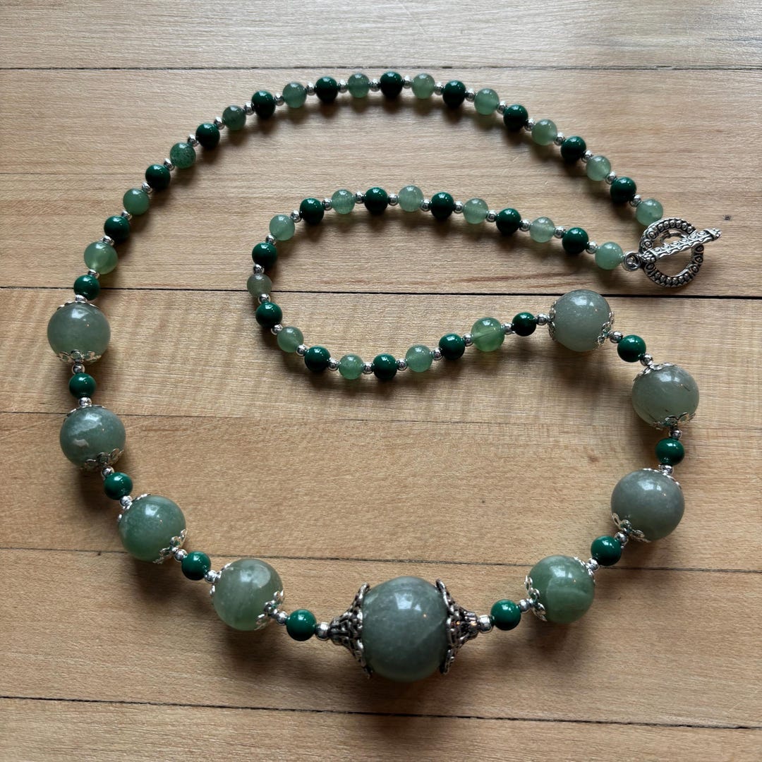 Nephrite Jade Aventurine Beaded Necklace: Green Aventurine, Ceramic ...