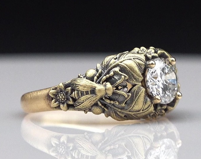 Honey Bee Ring, Bug Ring, Insect Ring, Fig Leaf Ring, Nature Inspired ...