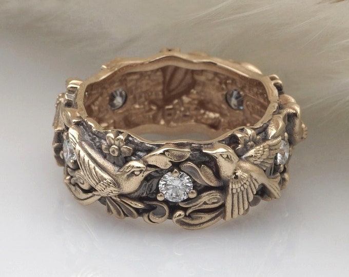Bird Band, Avian Band, Nature Inspired Band, 14k Yellow Gold Band, Lab ...