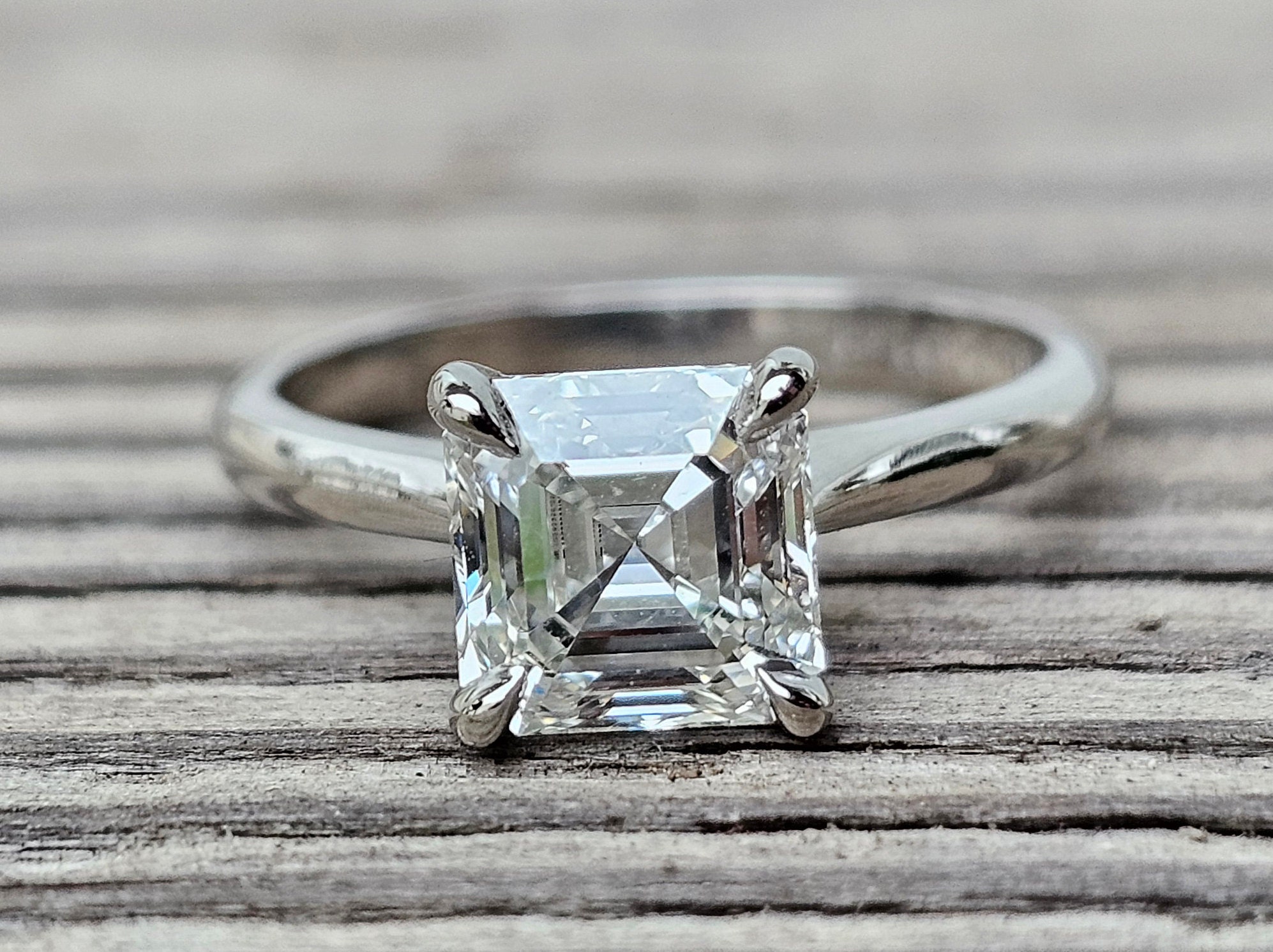 2.01 Ct emerald cut LG diamond set in platinum custom made beautiful classic engagement ring setting CERTIFIED Etsy