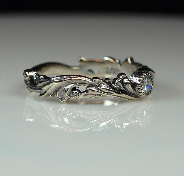 Victorian Style Stackable Organic Design Diamond Leaf Band 18k | Etsy