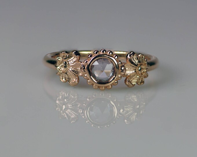 14k Rose Gold Victorian Style Ring Set With Natural Rose Cut - Etsy