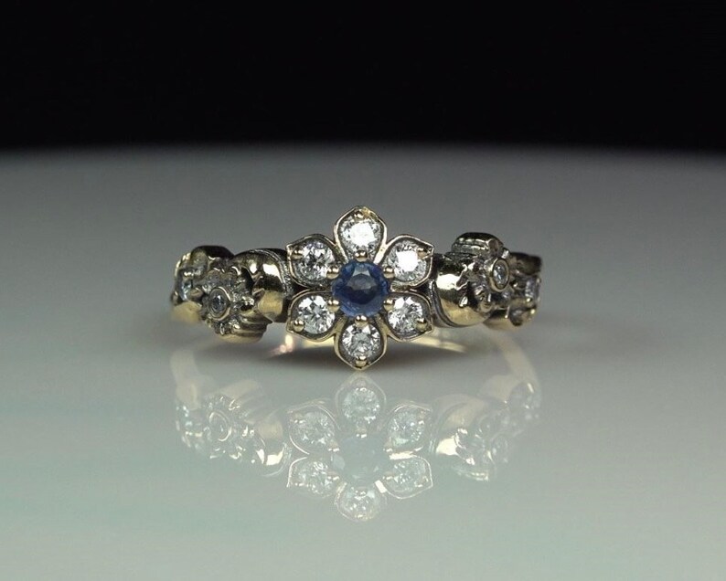 Azure Blossom 18k Yellow Gold Blue Sapphire & Natural White Diamonds ...