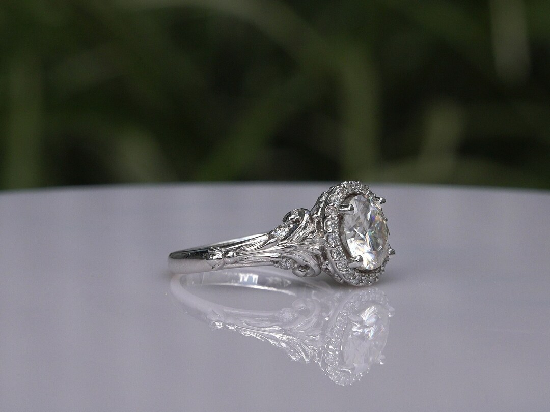 Victorian Style Ring, Carved Scrollwork Ring, 18k White Gold Ring ...