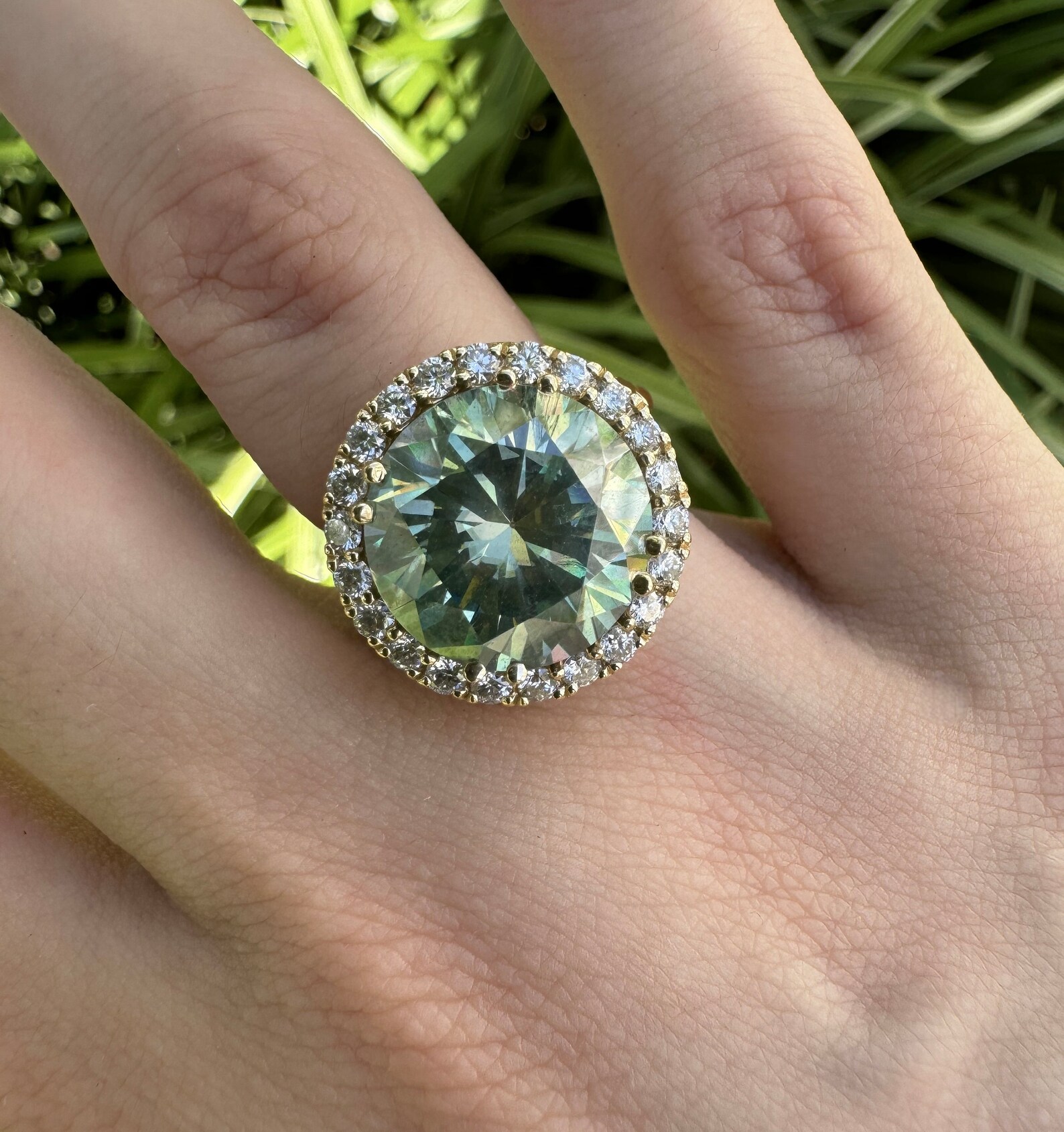 Enchanted Scroll 14k Yellow Gold Green Moissanite & Natural White ...