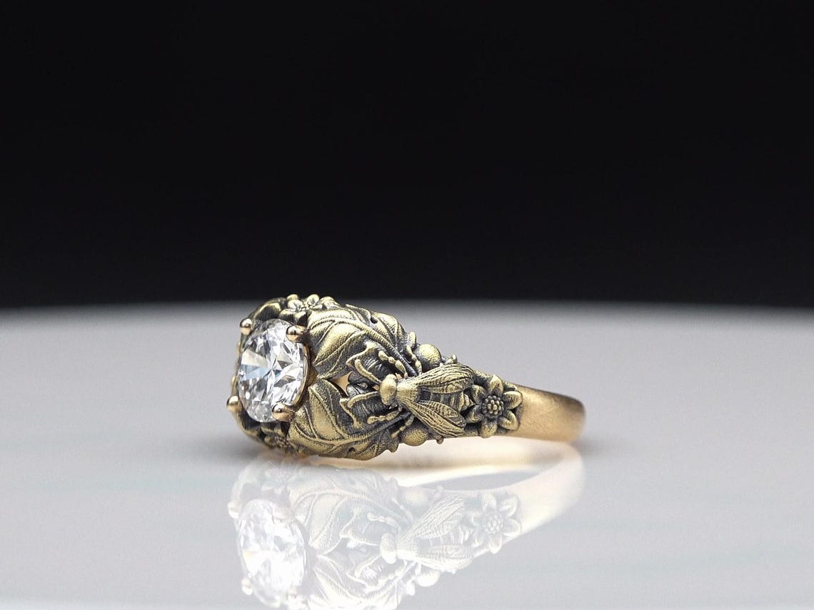 Honey Bee Ring, Bug Ring, Insect Ring, Fig Leaf Ring, Nature Inspired ...