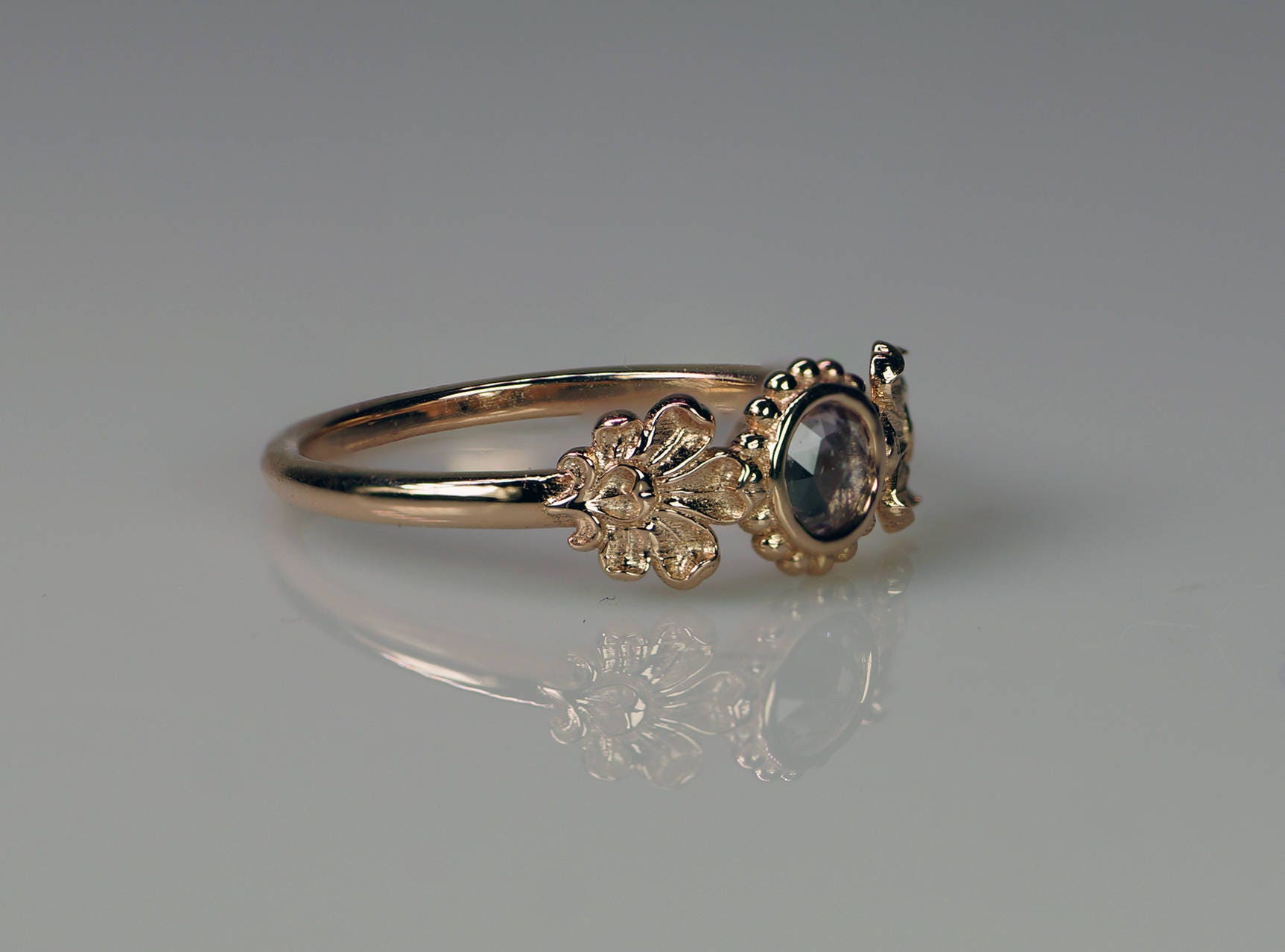 14k Rose Gold Victorian Style Ring Set With Natural Rose Cut - Etsy