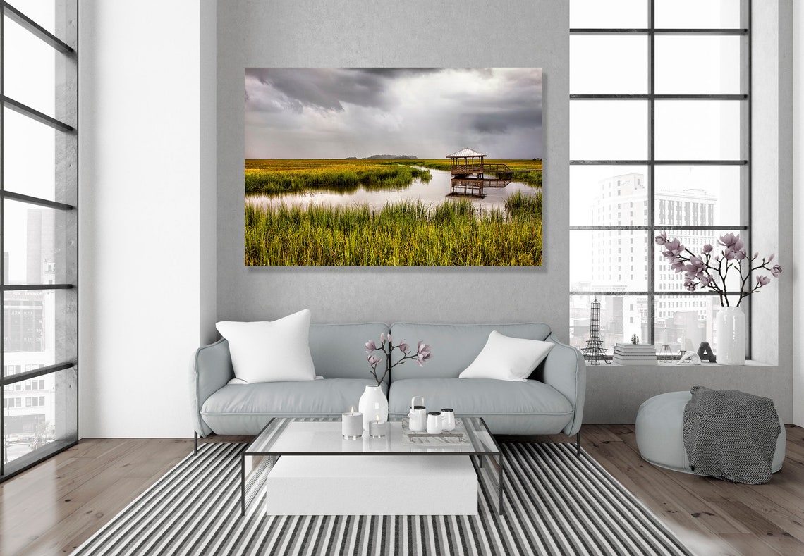 Low Country Art, Marsh, Dock, Savannah, Georgia Coast, Storm Clouds ...