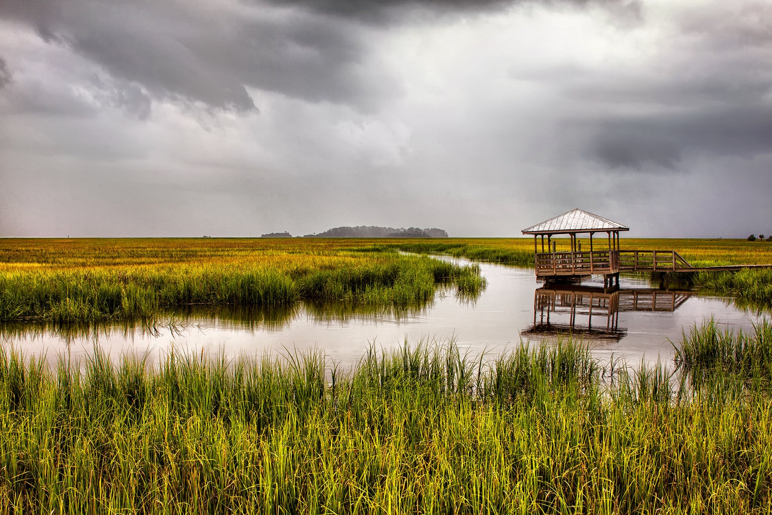 Low Country Art, Marsh, Dock, Savannah, Georgia Coast, Storm Clouds ...