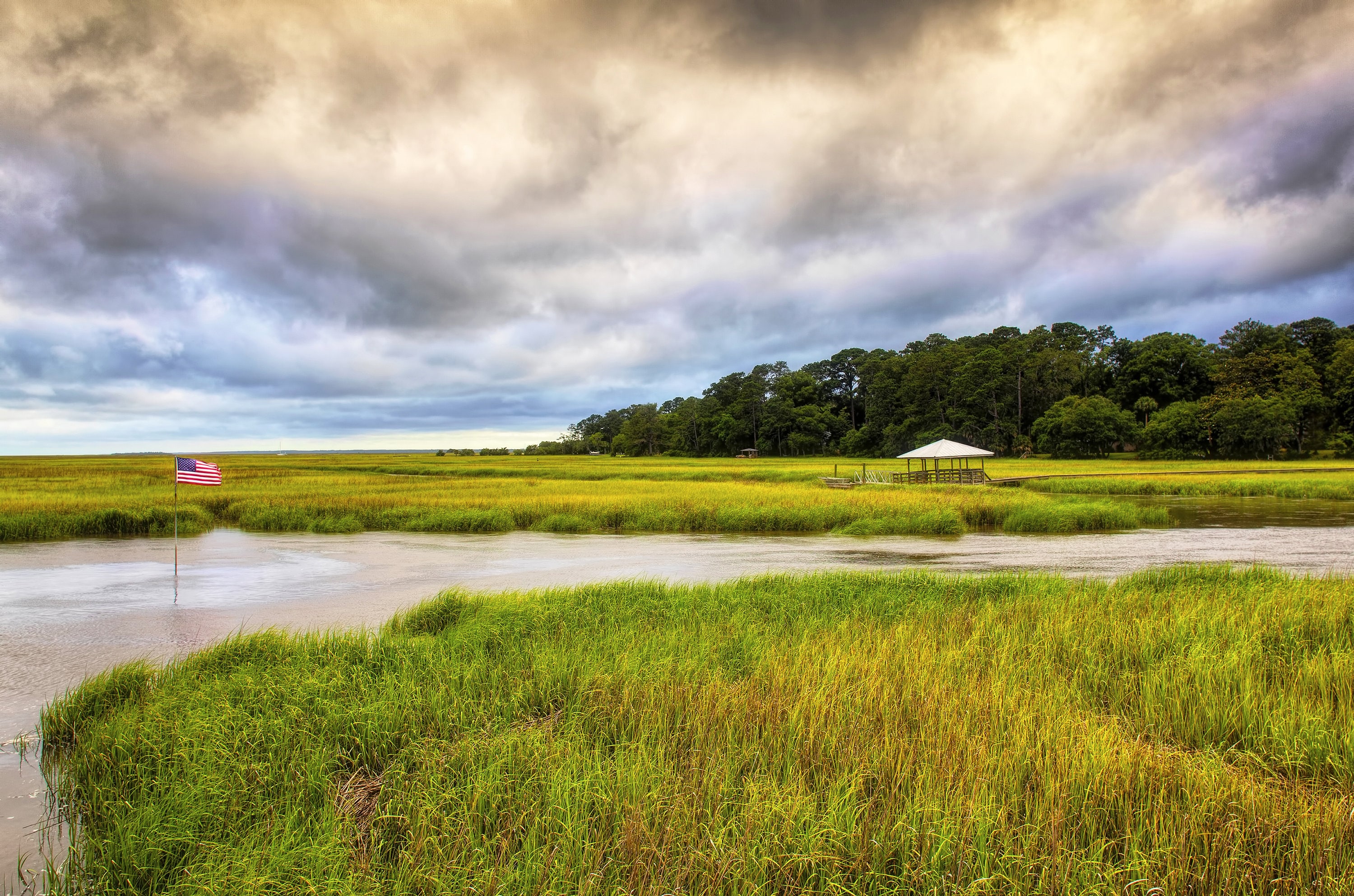 Savannah, Georgia Coast, Low Country, American Flag, Marsh, Landscape ...