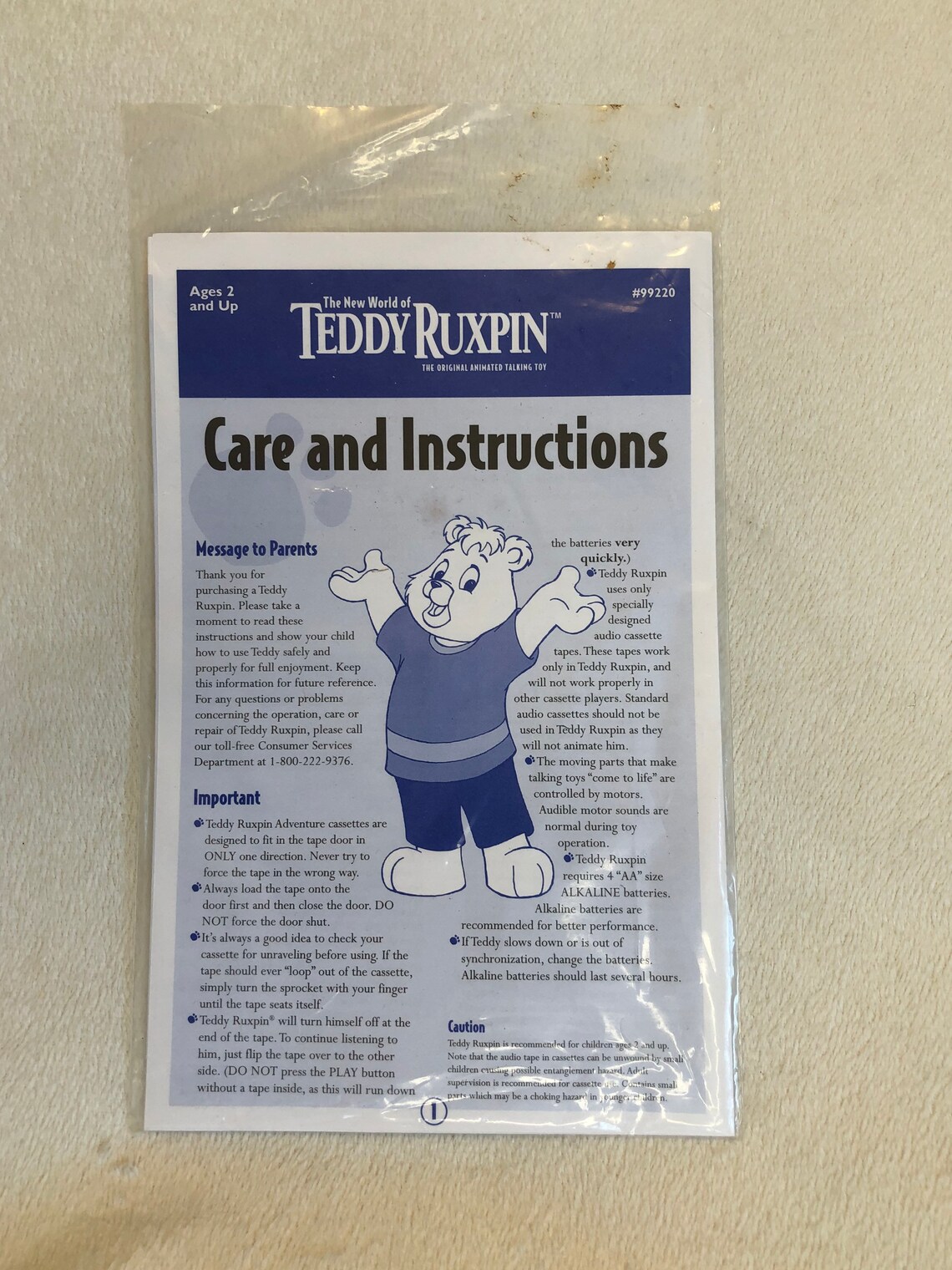 Vintage Teddy Ruxpin Care and Intructions Manual 1998 Release - Etsy UK