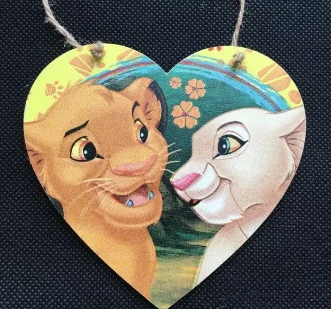 Disney Lion King Wooden Hanging Heart Plaque Simba & Nala Handmade ...