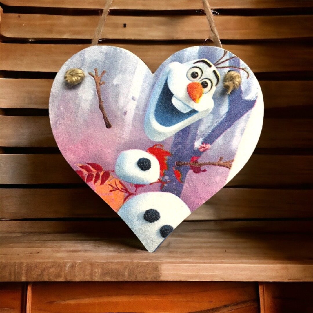 Disney Frozen 2 Olaf Anna Elsa Wooden Hanging Heart Door Sign Handmade ...