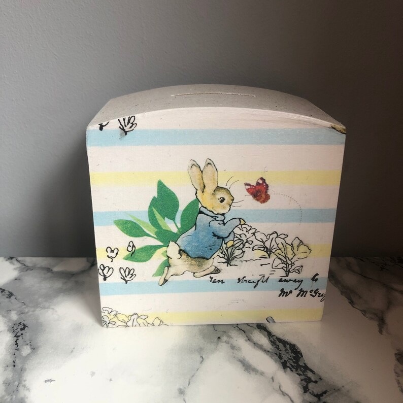 Peter Rabbit Wooden Money Box Handmade Decoupaged - Etsy