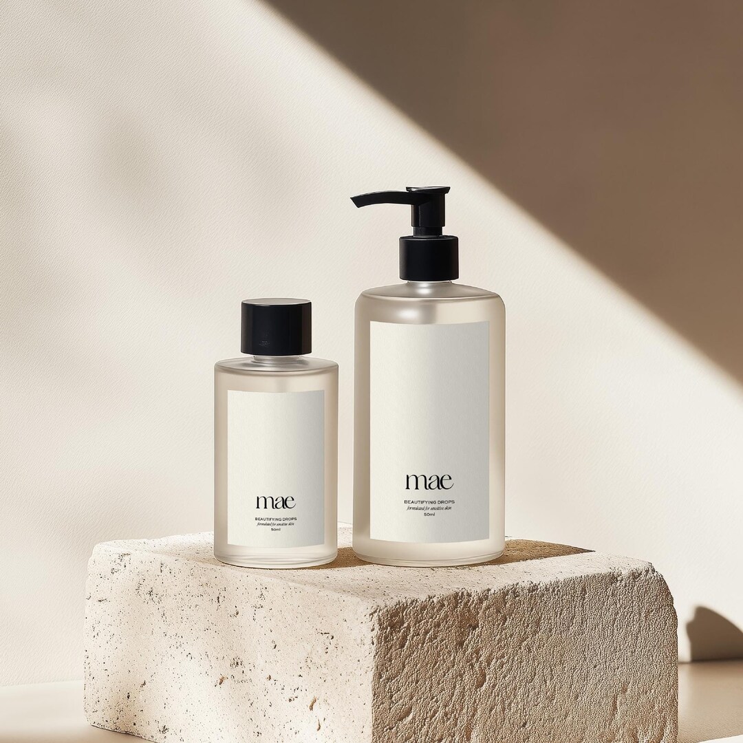 Frosted Glass Cosmetic Bottles Mockup for Photoshop, Beige Aesthetic ...