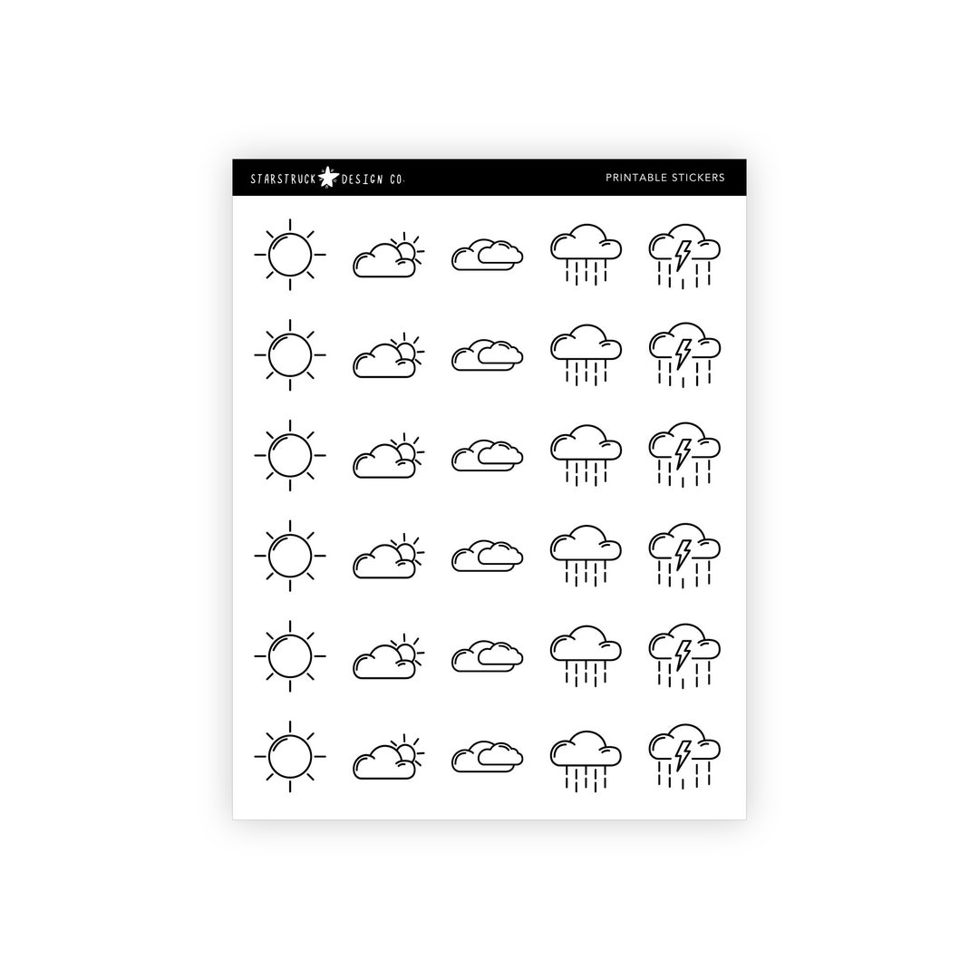 Printable Weather Icon Sticker Sheet, Weather Stickers, Planner ...