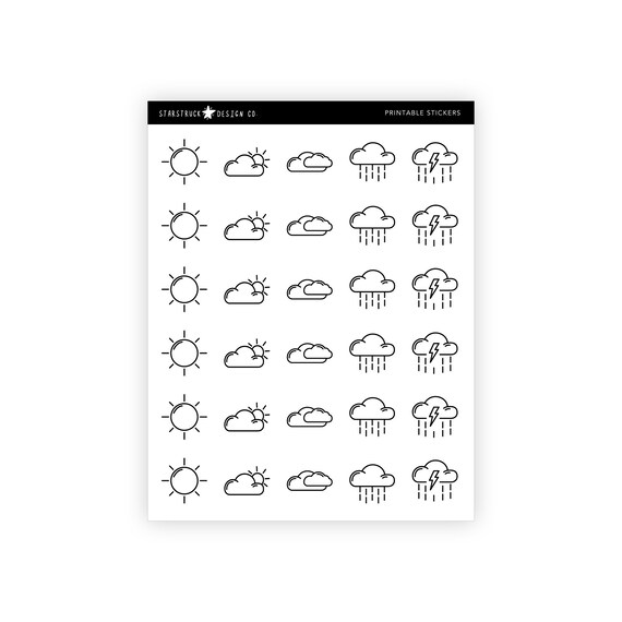 Printable Weather Icon Sticker Sheet Weather Stickers - Etsy