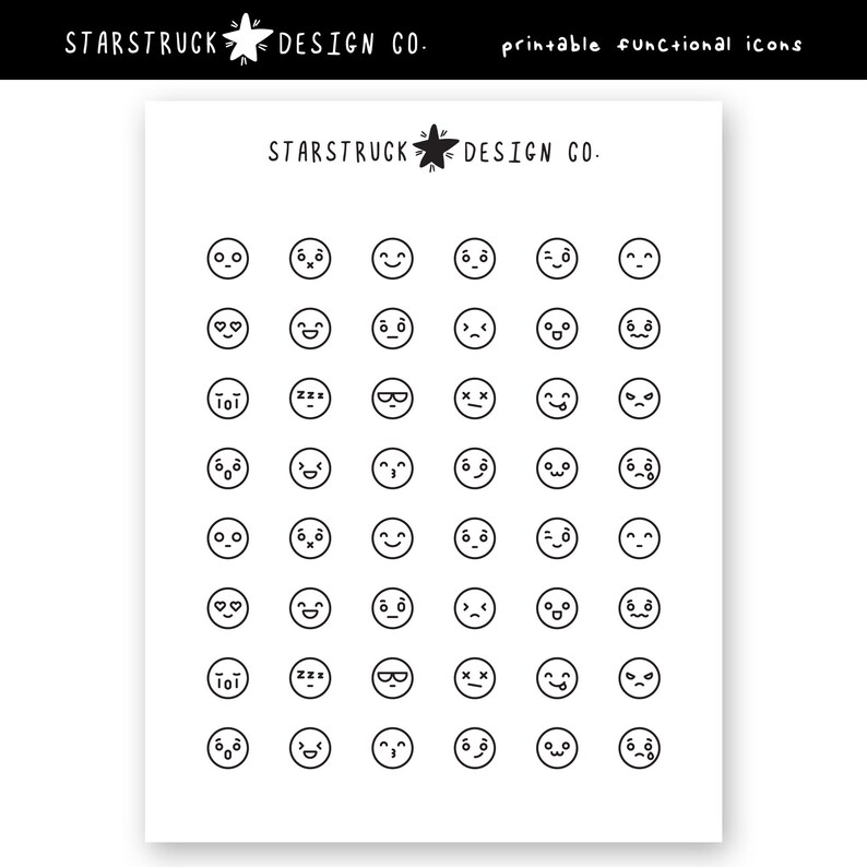 Printable Minimal Icons Emoji Stickers Functional Icon | Etsy