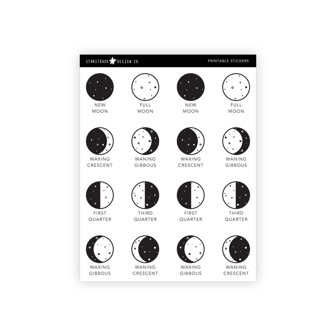 Printable Moon Phase Stickers, Printable Planner Sticker, Printable ...