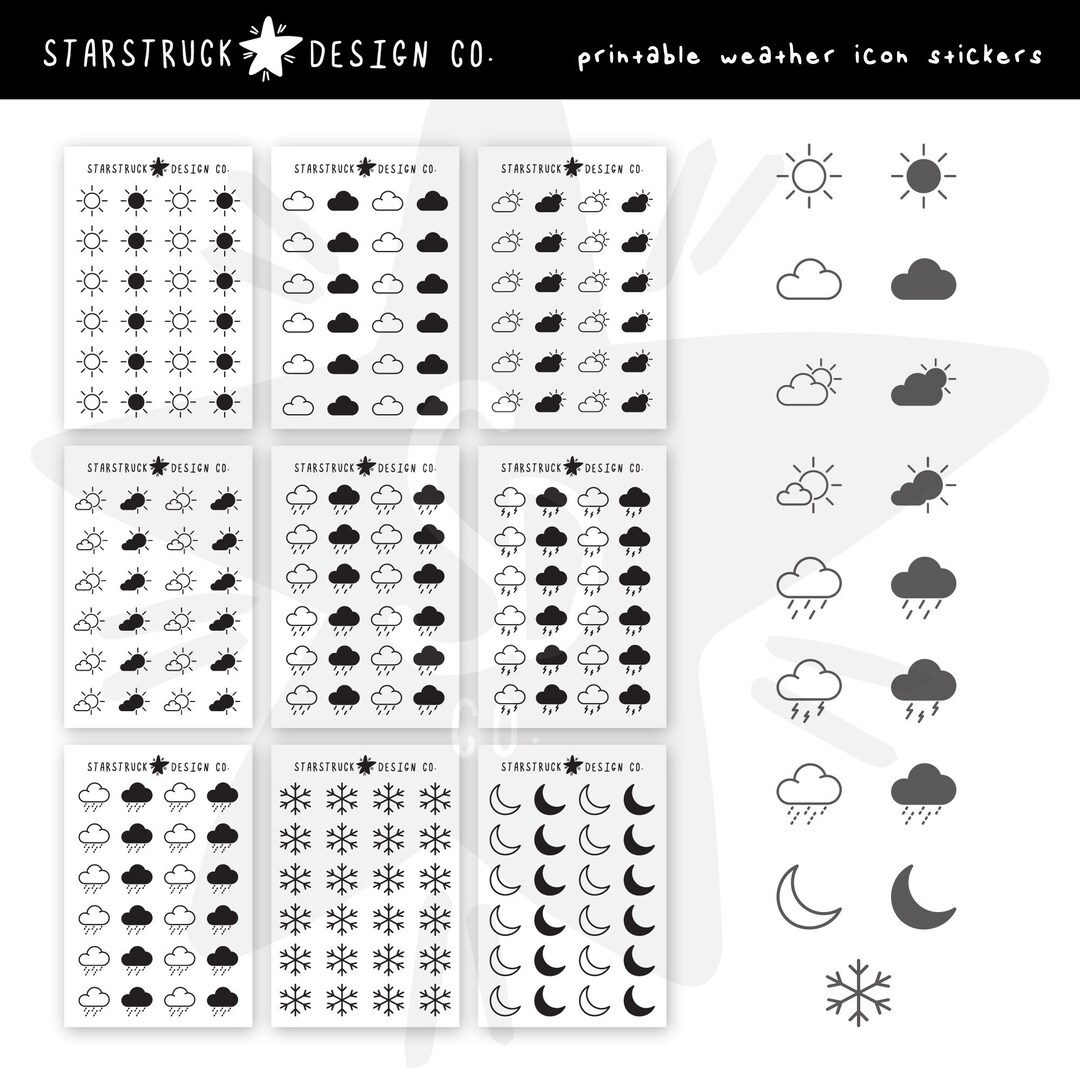 Printable Weather Icon Stickers Printable Planner Sticker - Etsy