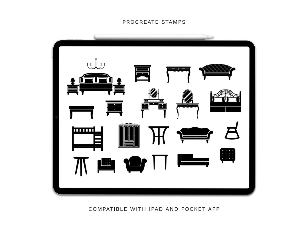 Procreate Furniture Stamps, Vintage Furniture Stamps, Procreate Stamp ...