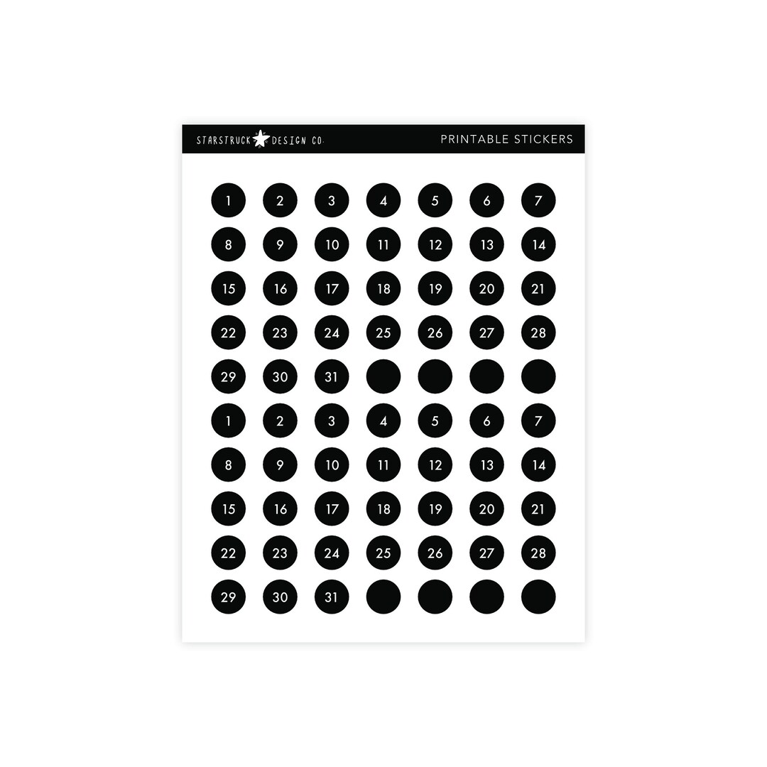 Printable Dates Dots, Date Dot Stickers, Functional Dot Stickers ...