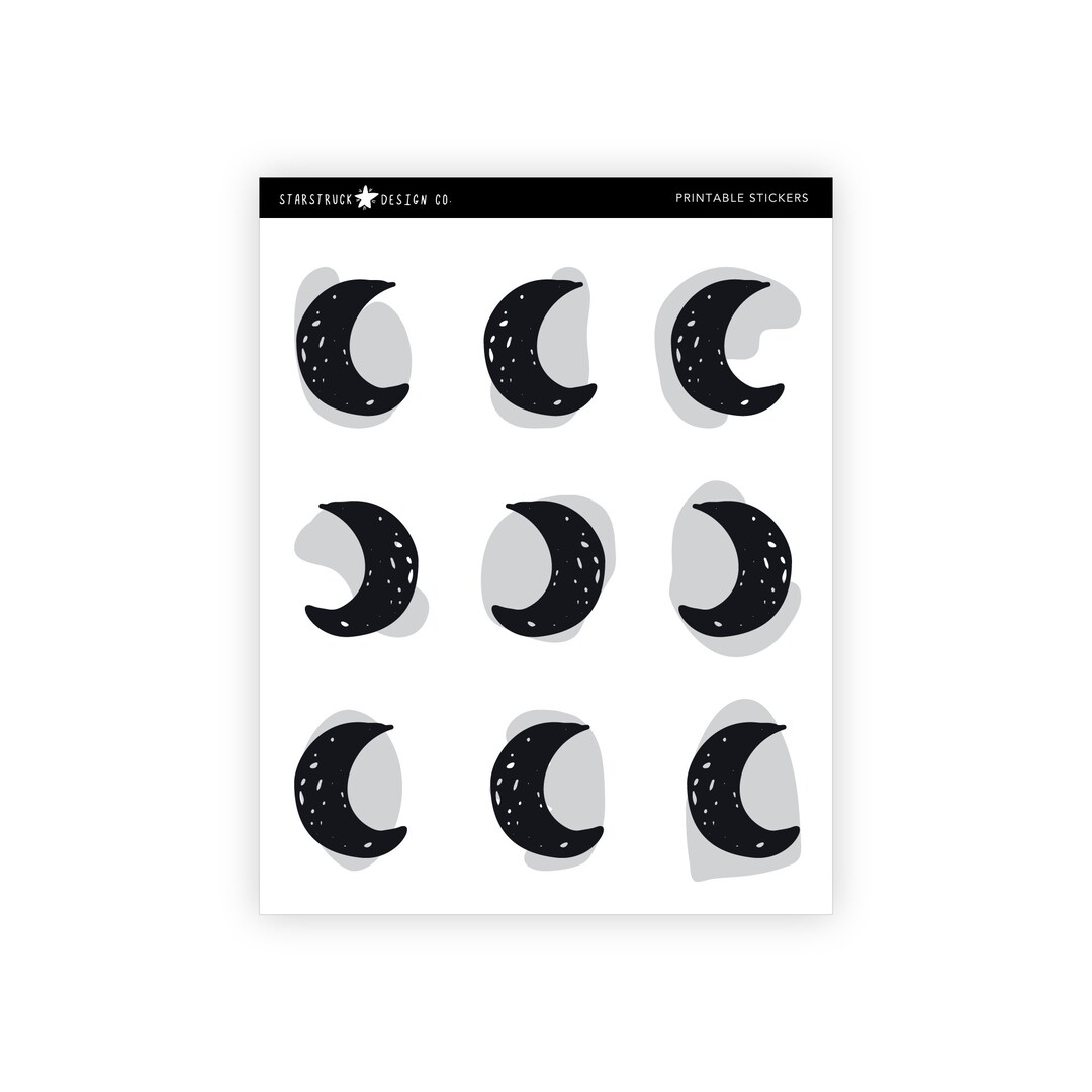 Printable Moon Bujo Stickers, Printable Planner Sticker, Printable ...