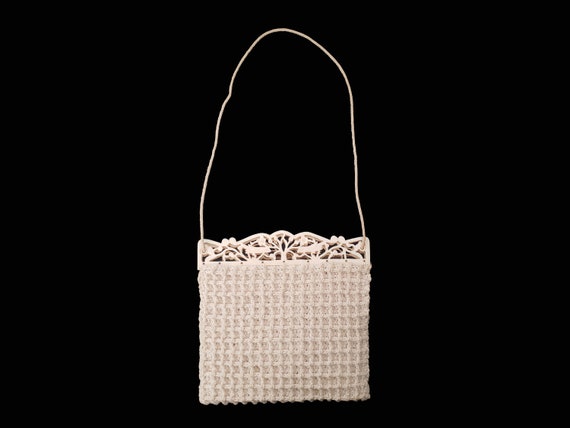 1920s Cream Crochet Handbag w/ Carved Bone Frame | 19… - Gem