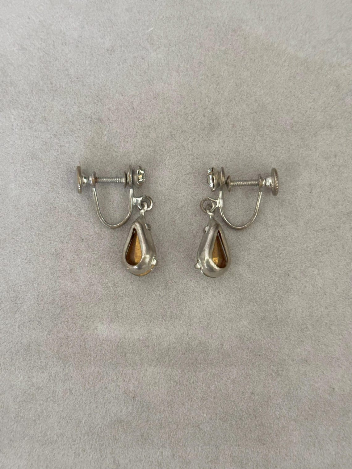1950s Clear Rhinestone Drop Earrings | 50s Vintage Teardrop Screw Back ...
