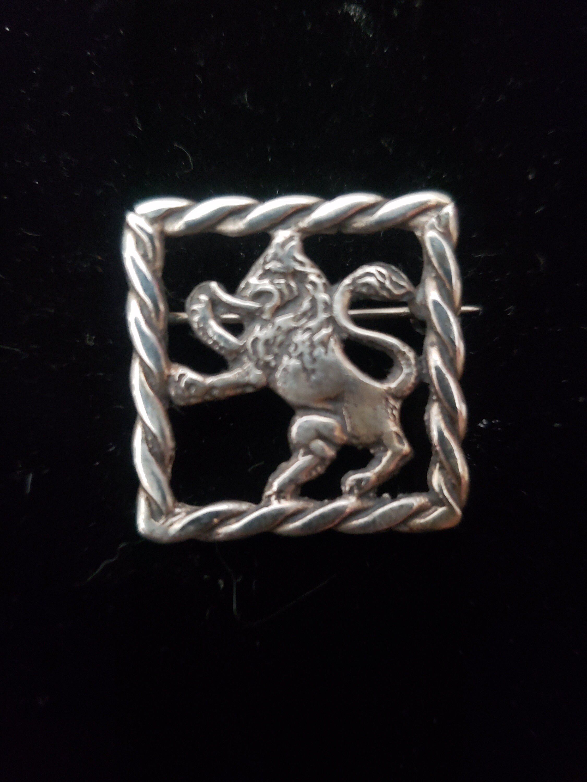 1930s Silver Scottish Rampant Lion Brooch 30s Vintage Square Pin W ...