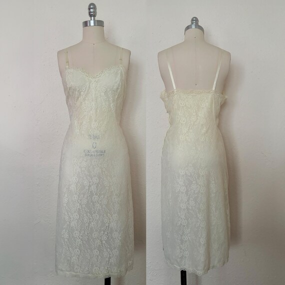 1950s White Lace Full Slip by Van Raalte, Small to Me… - Gem