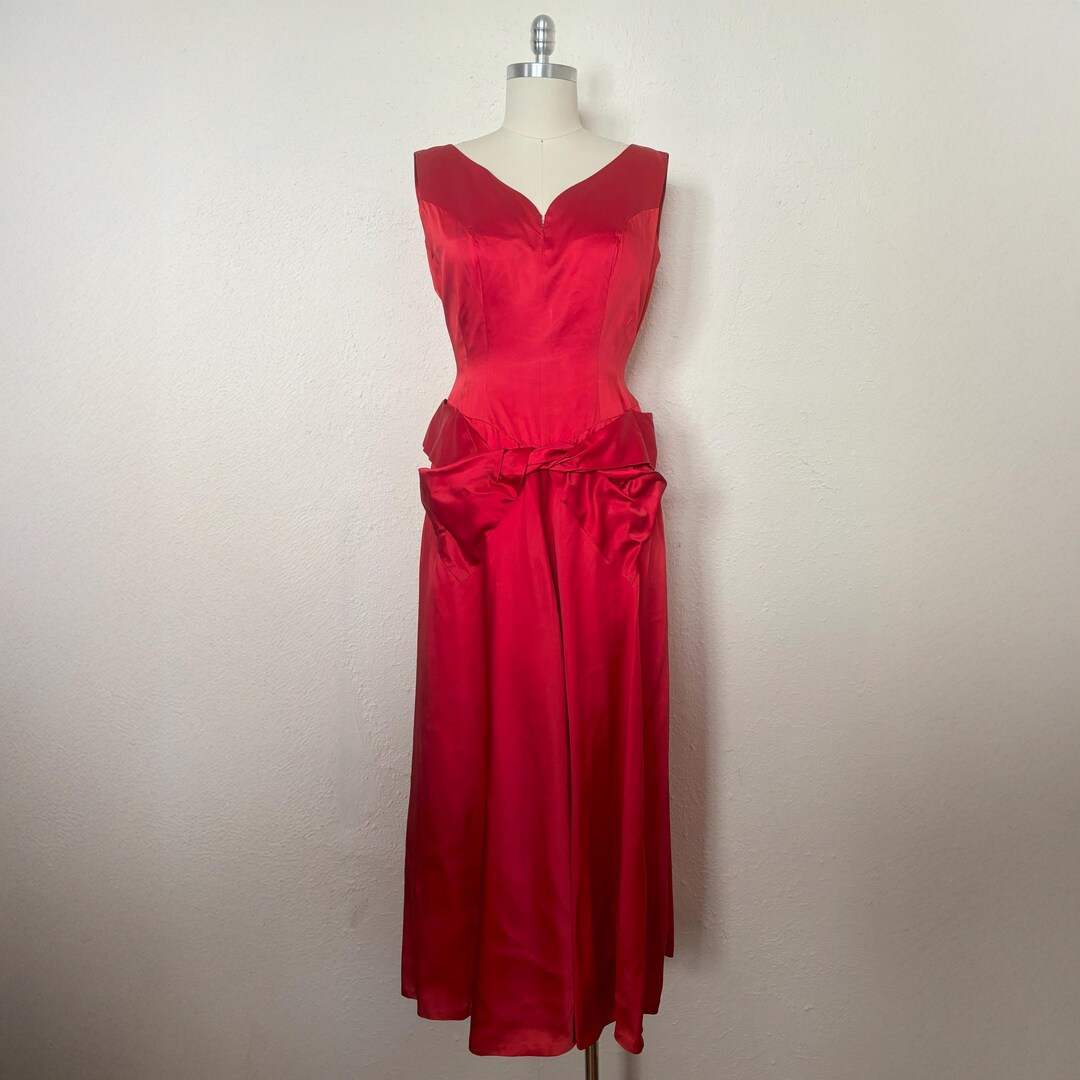 1960s Red Satin Evening Dress by Jonell, Medium to Large | 60s Vintage ...