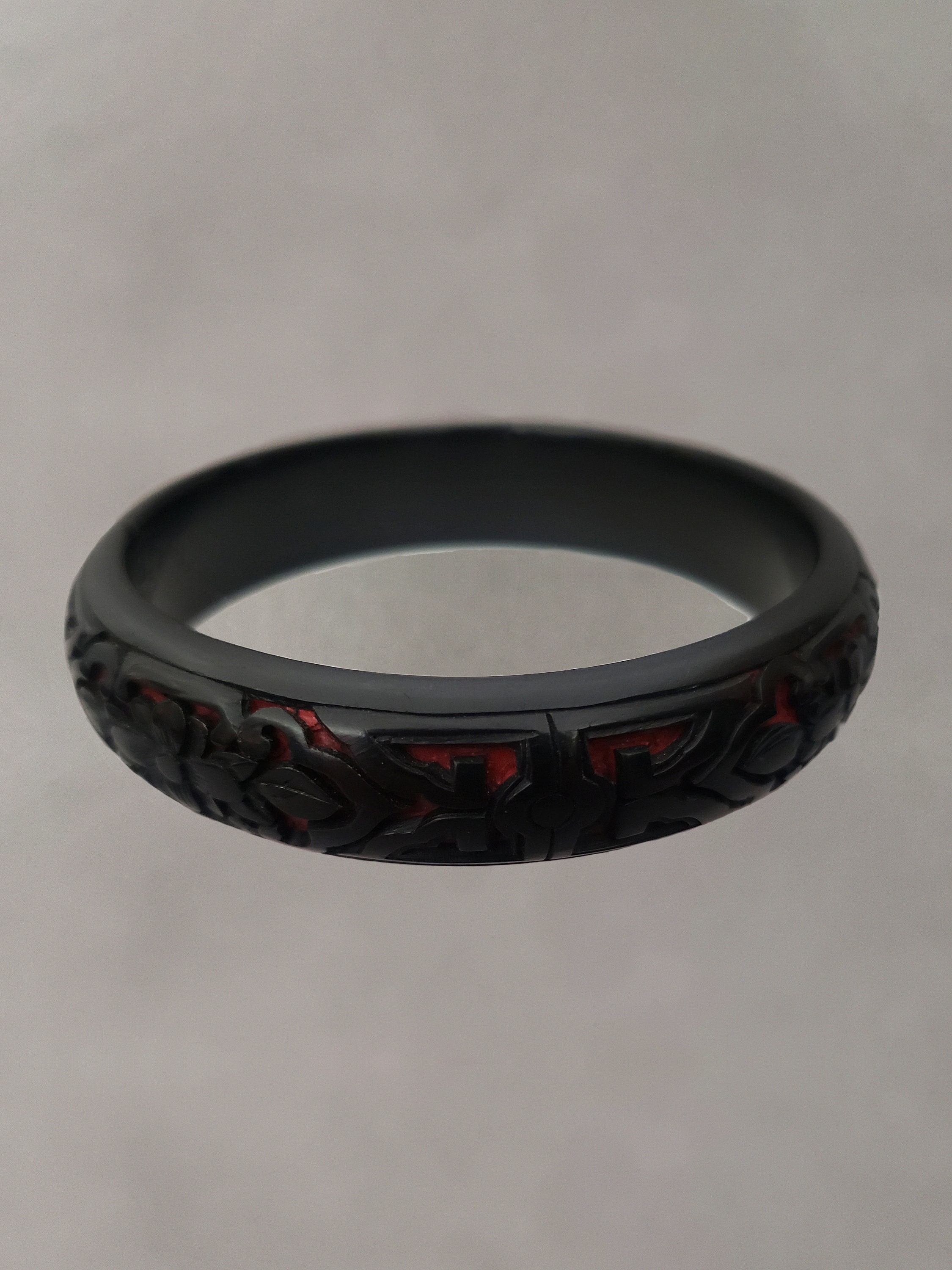 1950s Carbon and Cinnabar Carved Bangle | 50s Vintage Black and Red ...