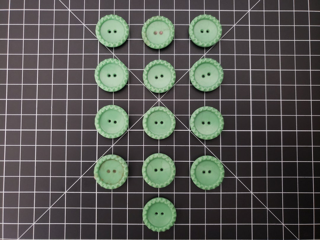 1950s Green Plastic Two Hole Buttons (13) | 50s Vintage Jadite Crimped ...