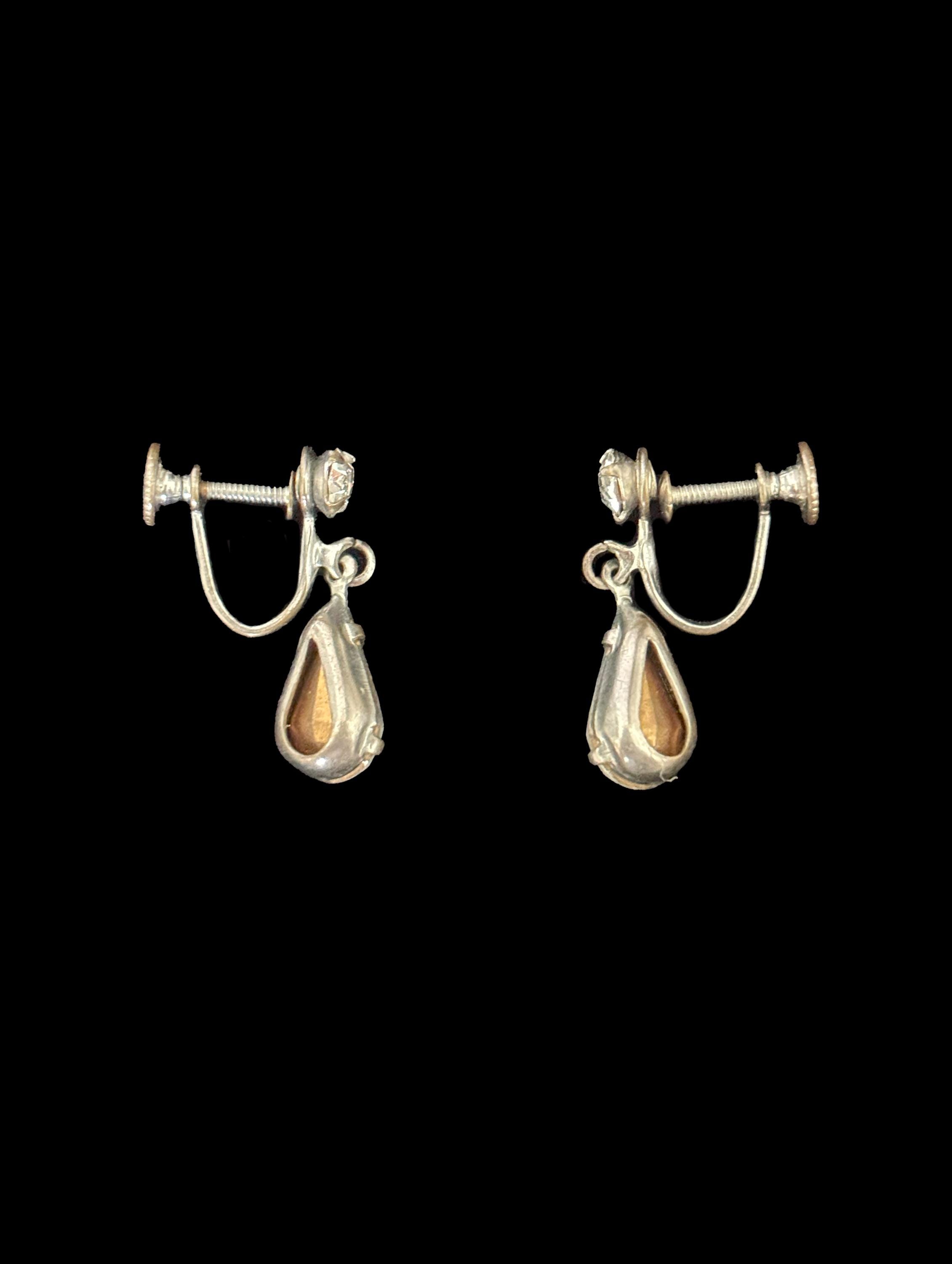 1950s Clear Rhinestone Drop Earrings | 50s Vintage Teardrop Screw Back ...