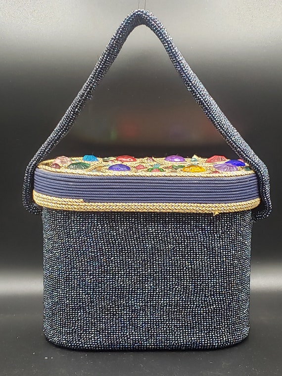 1940s Iridescent Blue Micro Beaded Box Bag | 40s Vint… - Gem