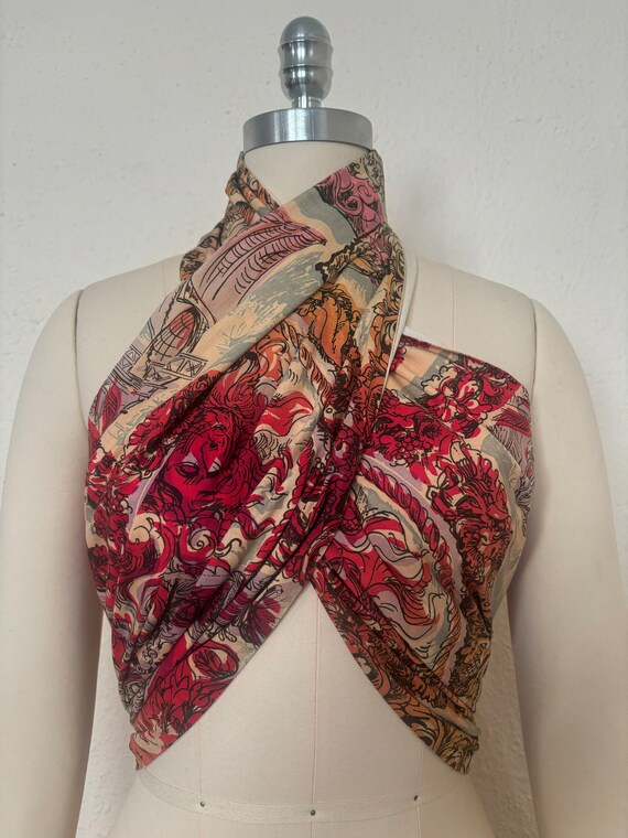 1950s Classical Motif Watercolor Print Sequin Cotton … - Gem