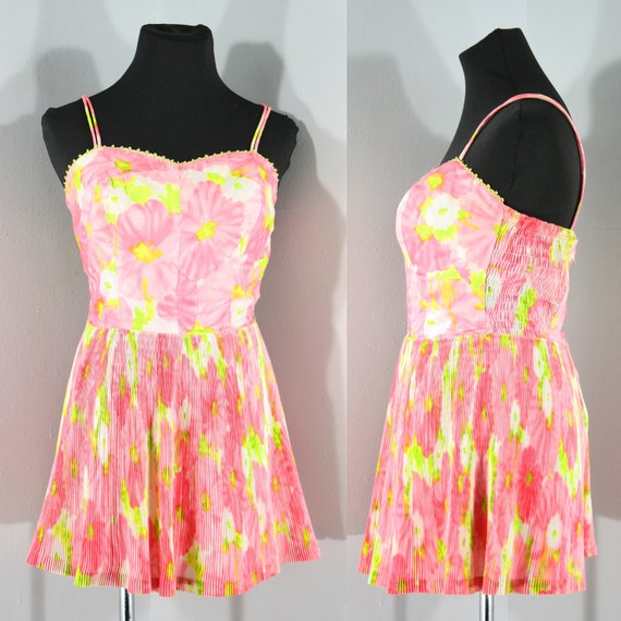 1950s Watercolor Floral Playsuit Swimsuit By Gabar S… Gem