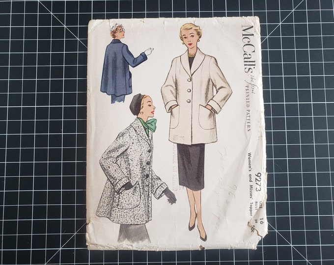 1950s Mccall's Jacket Pattern 9273, Size 16 50s Vintage Car Coat ...