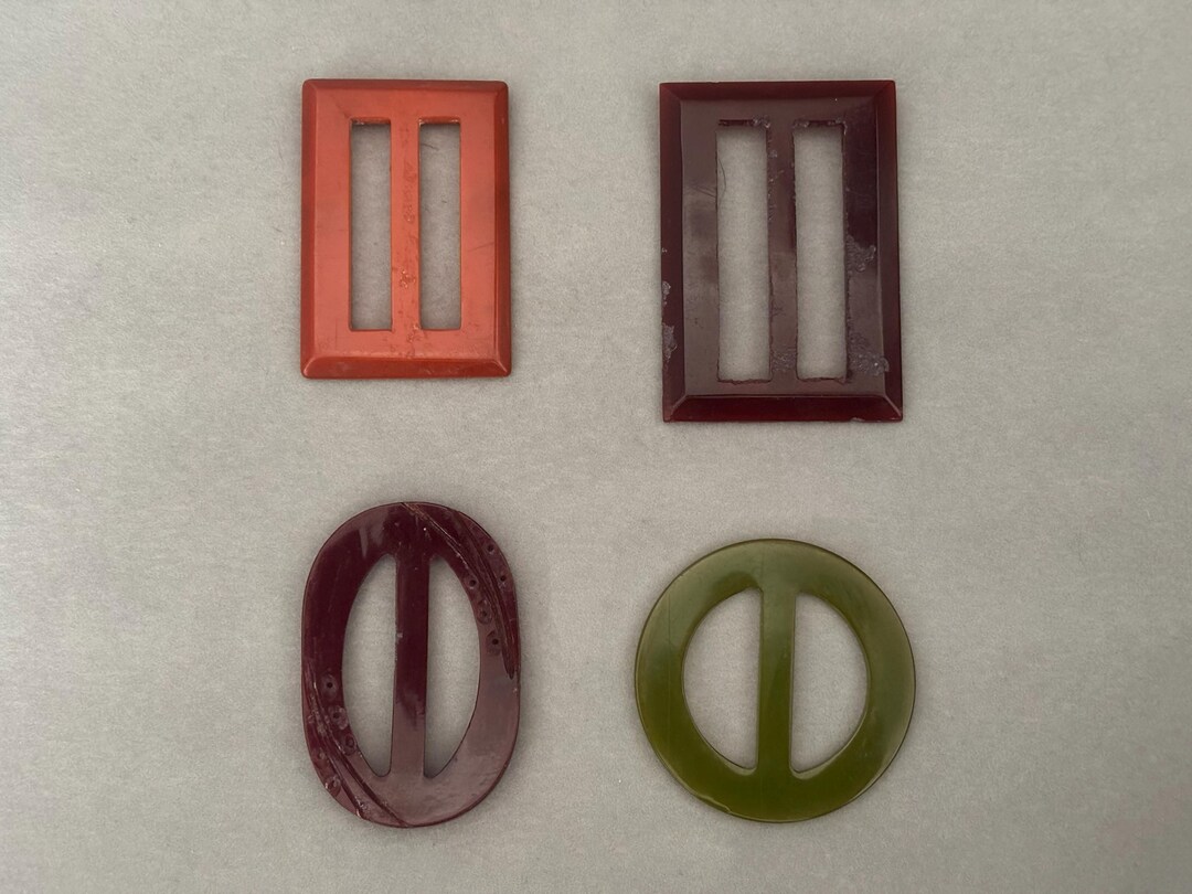 1930s Carved Bakelite Buckle Lot of Four (4) | 30s Vintage Orange, Pea ...