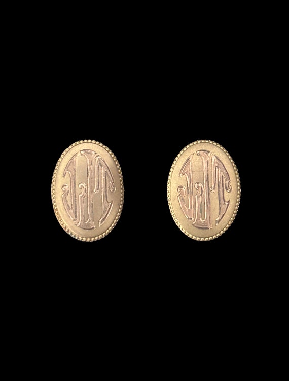 1910s Gold Tone Oval JJT Monogrammed Cuff Links | Edw… - Gem