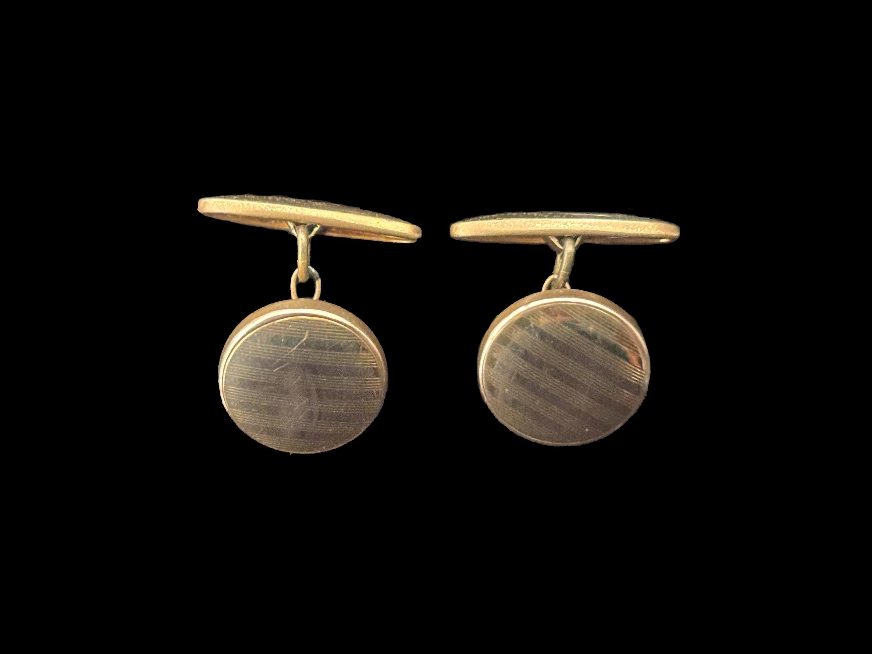 1930s British Circular Striped Gold Tone Cuff Links | 30s Vintage Round ...