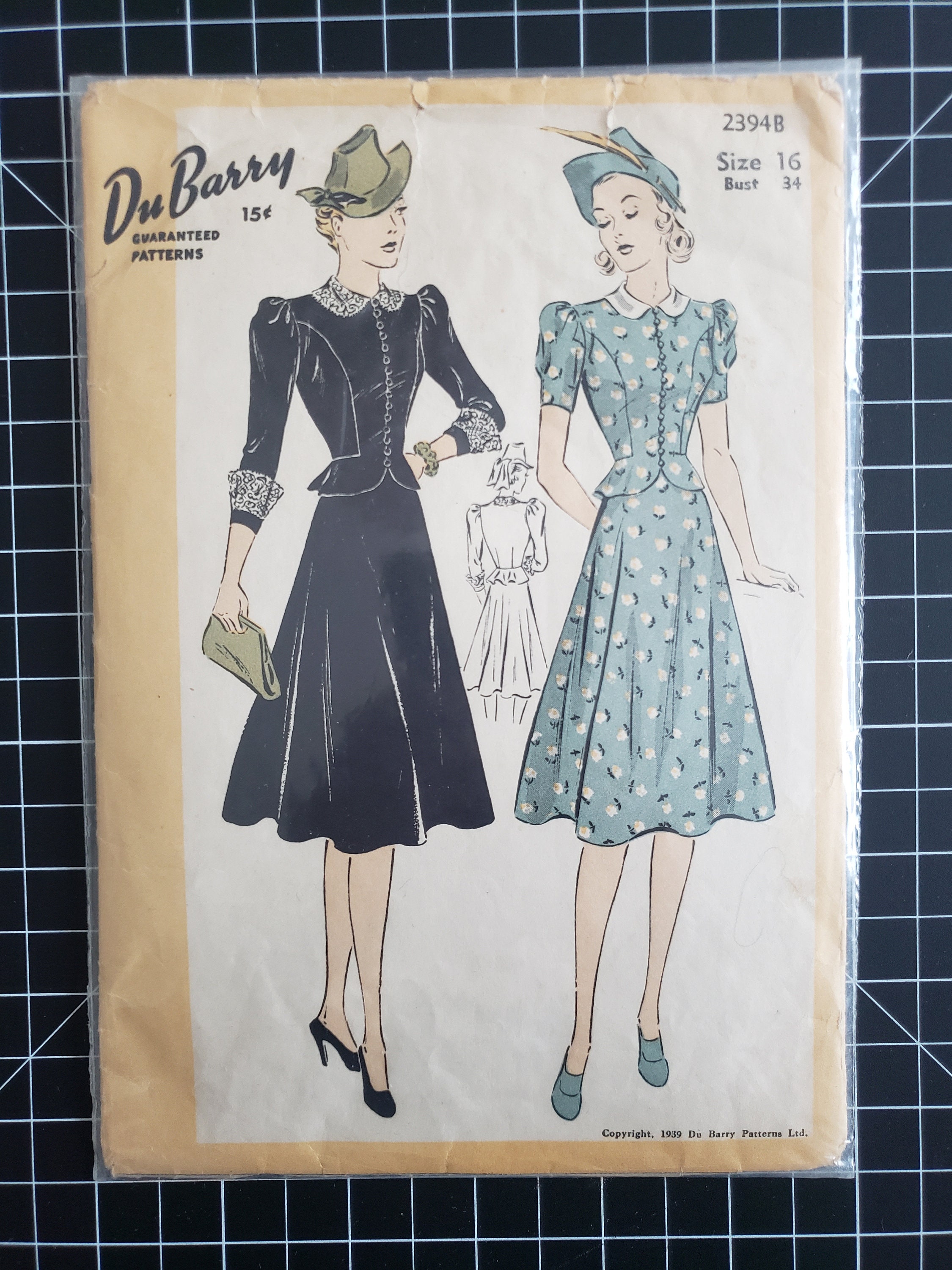 1930s Du Barry Jacket and Skirt Unprinted Pattern 2394B, Size 16 | 30s ...