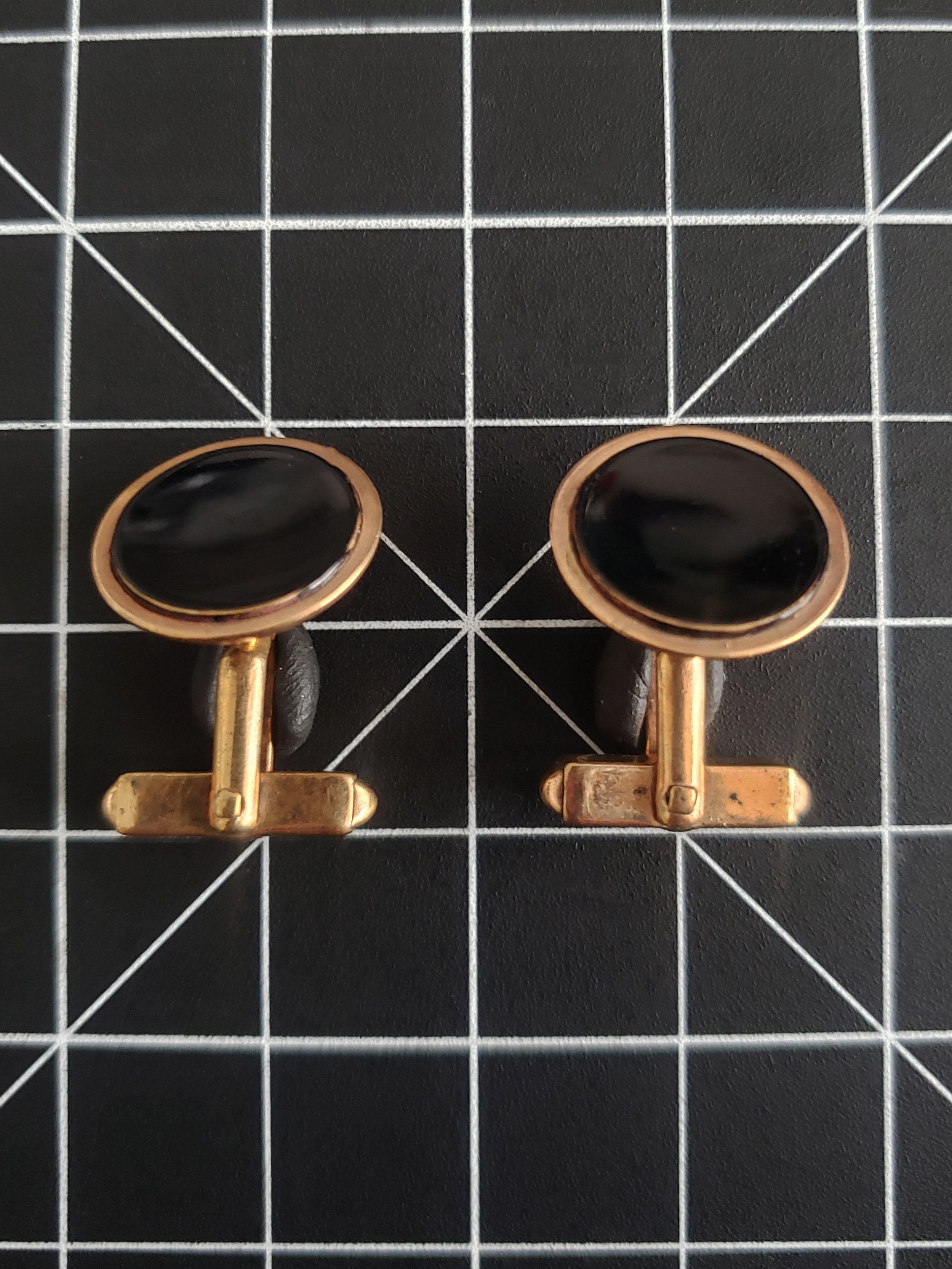 1940s Onyx and Gold Tone Round Circular Cuff Links by Swank 40s Vintage ...