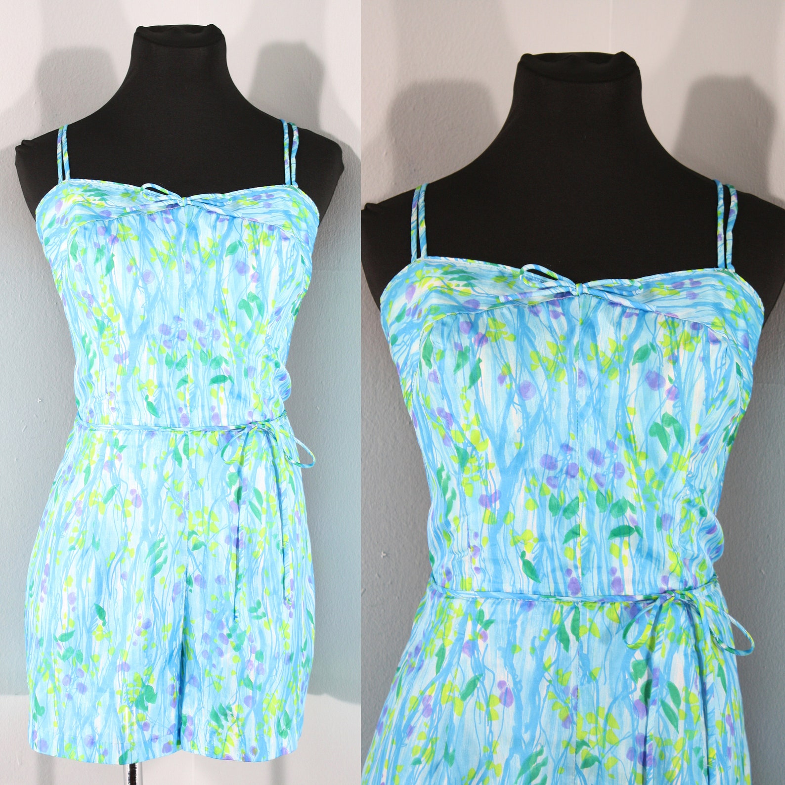 1950s Watercolor Floral Playsuit Swimsuit By Gabar Medium To Etsy