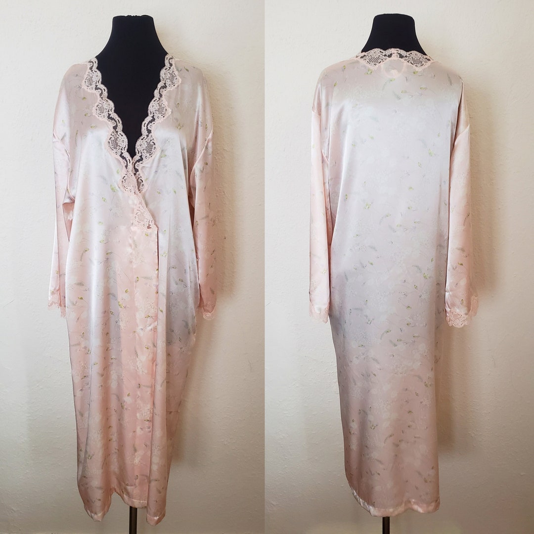 1980s Pink Floral Satin Robe by Valentino Intimo, Small Medium Large ...