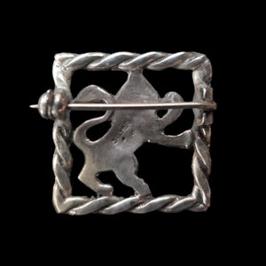 1930s Silver Scottish Rampant Lion Brooch 30s Vintage Square Pin W ...