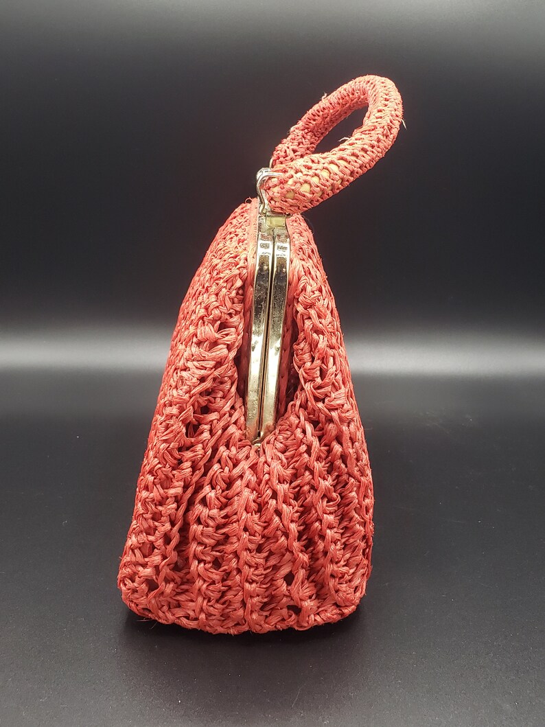 1960s Red Straw Handbag by Sharonee 60s Vintage Crochet - Etsy